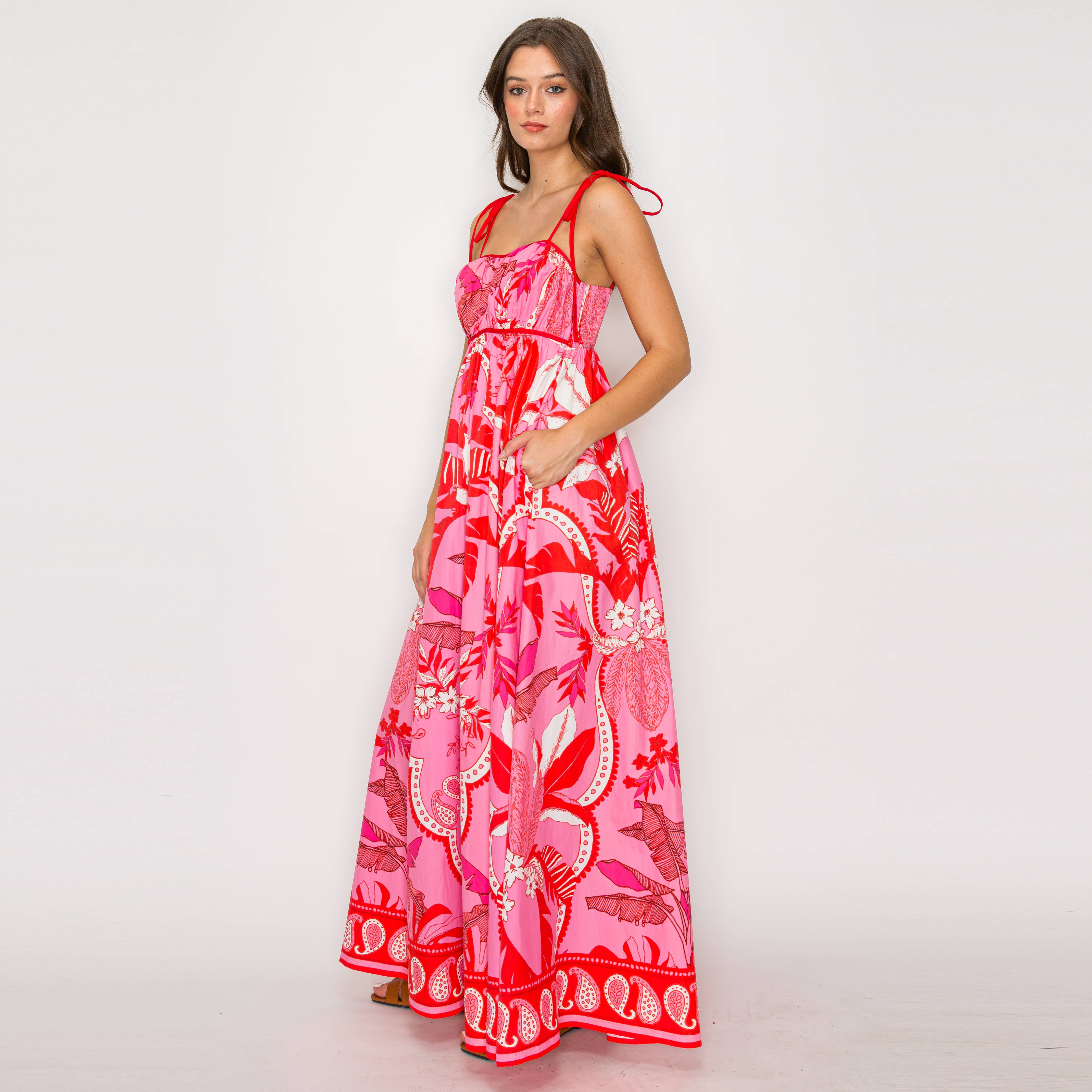 Red & Pink Wild Jungle Print Maxi Dress – Subtle and Sass